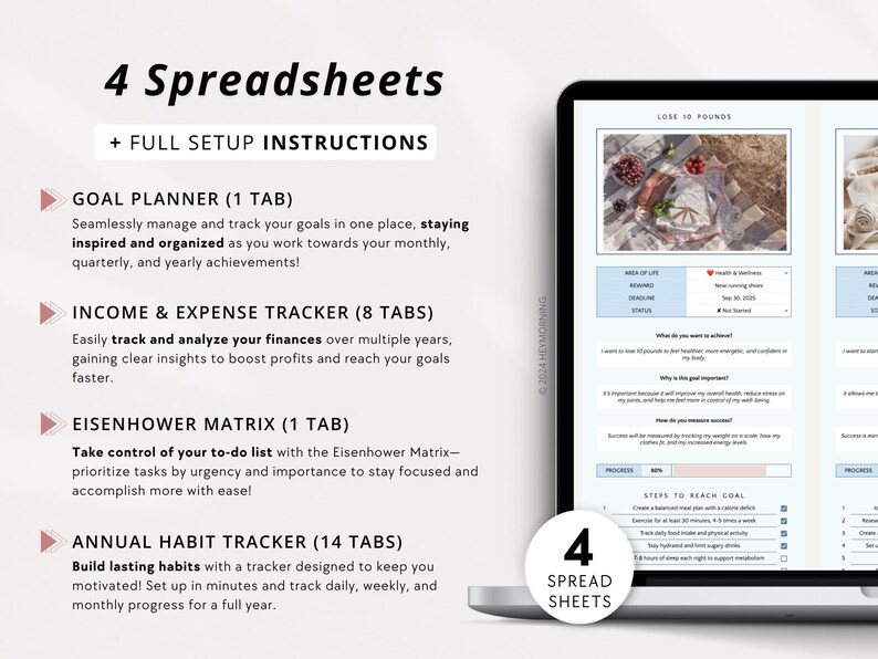 Goal Tracker 2025 Budget Spreadsheet Income and Expense Google Sheets ...