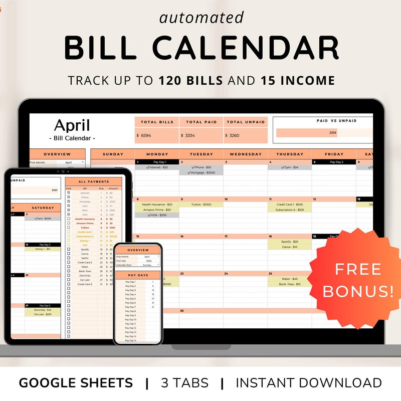 Google Doc Bill Tracker - Etsy