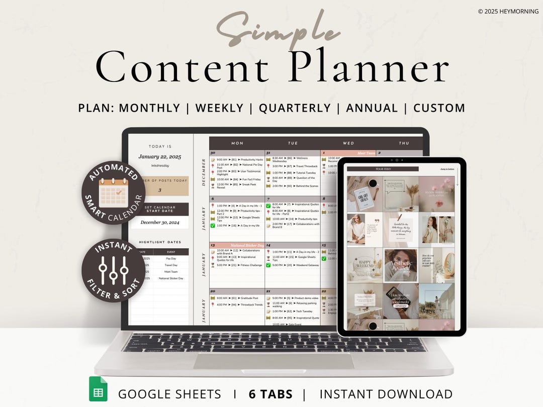 Simple Social Media Planner Spreadsheet Monthly Content Calendar Google ...