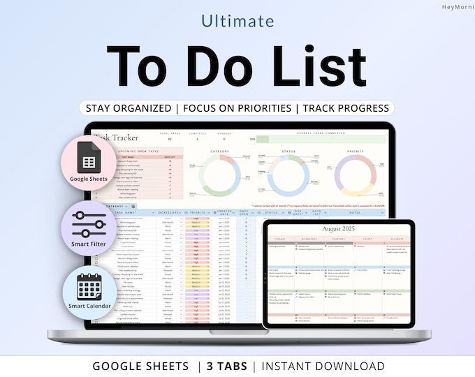 Task Tracker Spreadsheet Template, Task Management Google Sheets, To-do ...