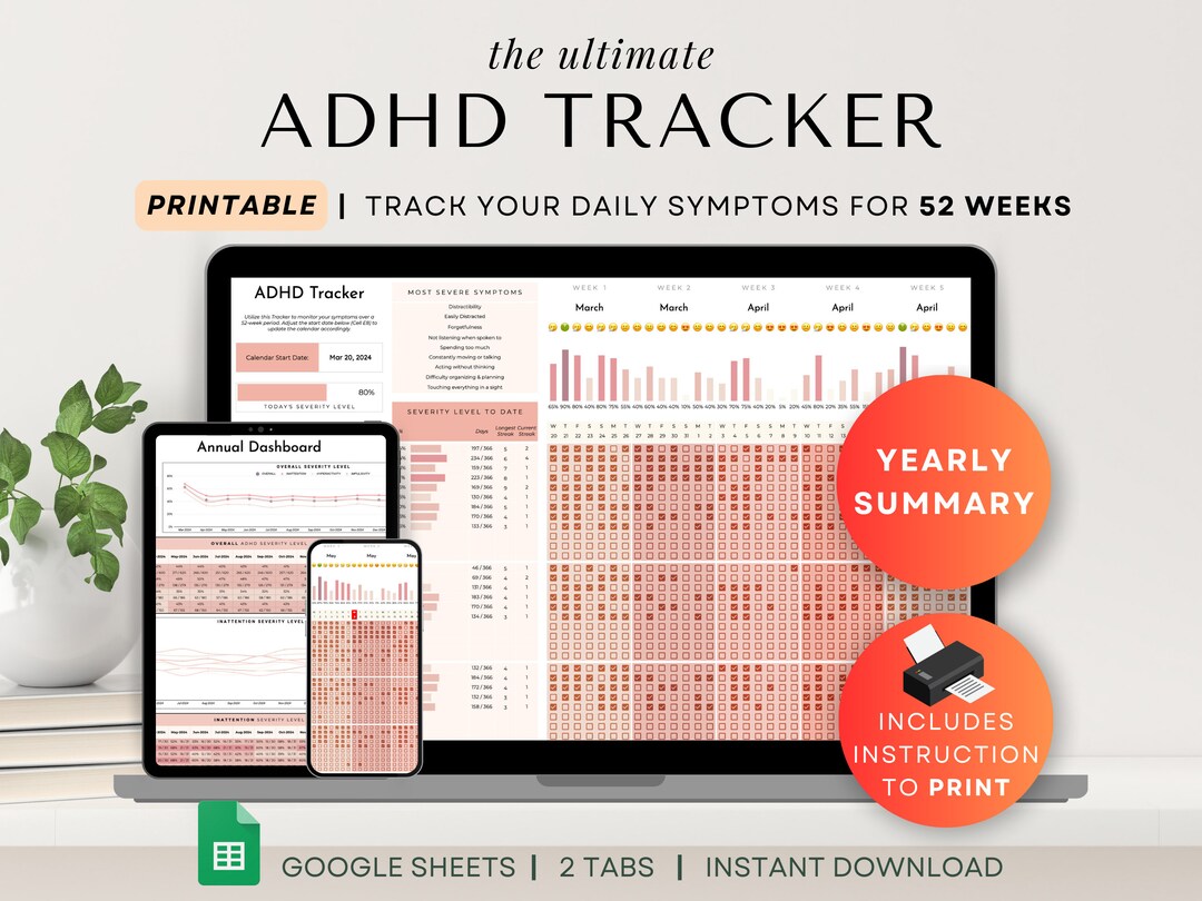 ADHD Tracker Google Sheets Symptom Tracker Spreadsheet Annual ADHD ...