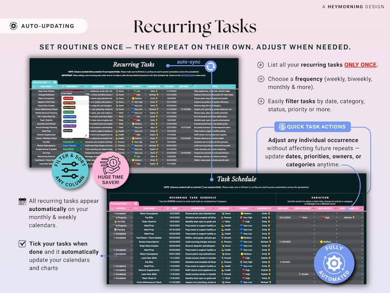 Dark Mode Task Tracker Spreadsheet Team Task Planner Google Sheets ...