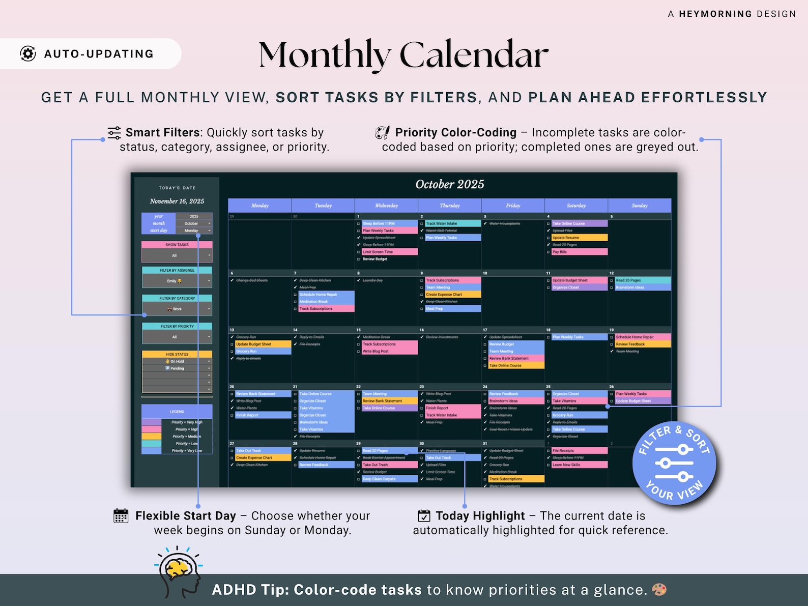 Task Tracker Spreadsheet Dark Mode Recurring Task Planner Google Sheets ...