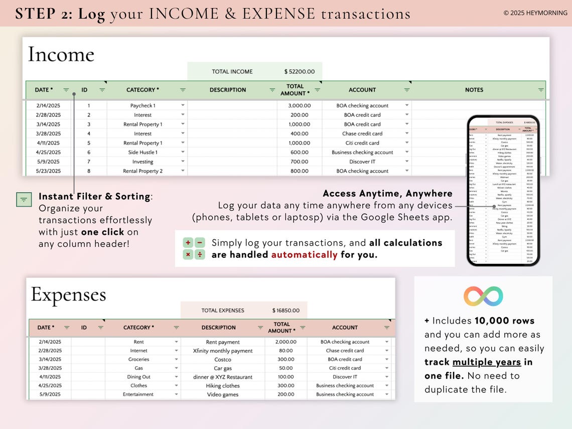 Income and Expense Tracker Spreadsheet Small Business Bookkeeping ...