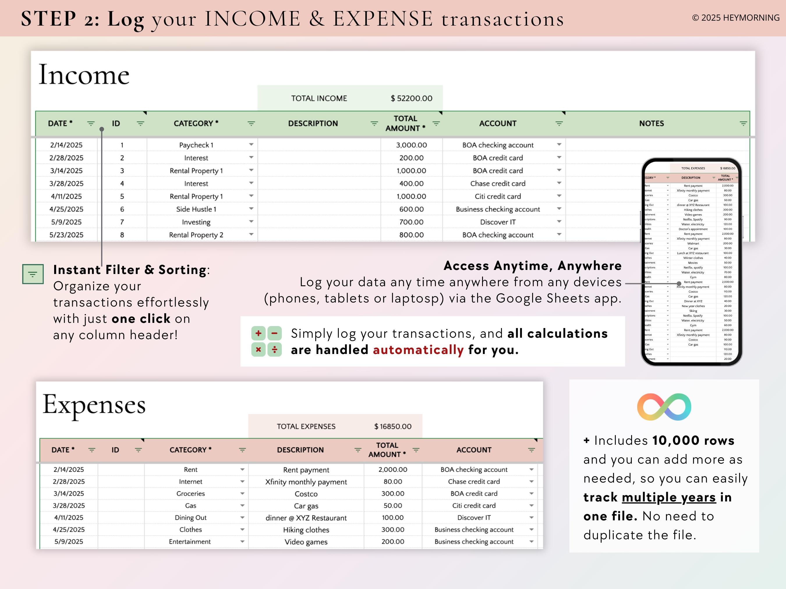 Income and Expense Tracker Spreadsheet Small Business Bookkeeping ...