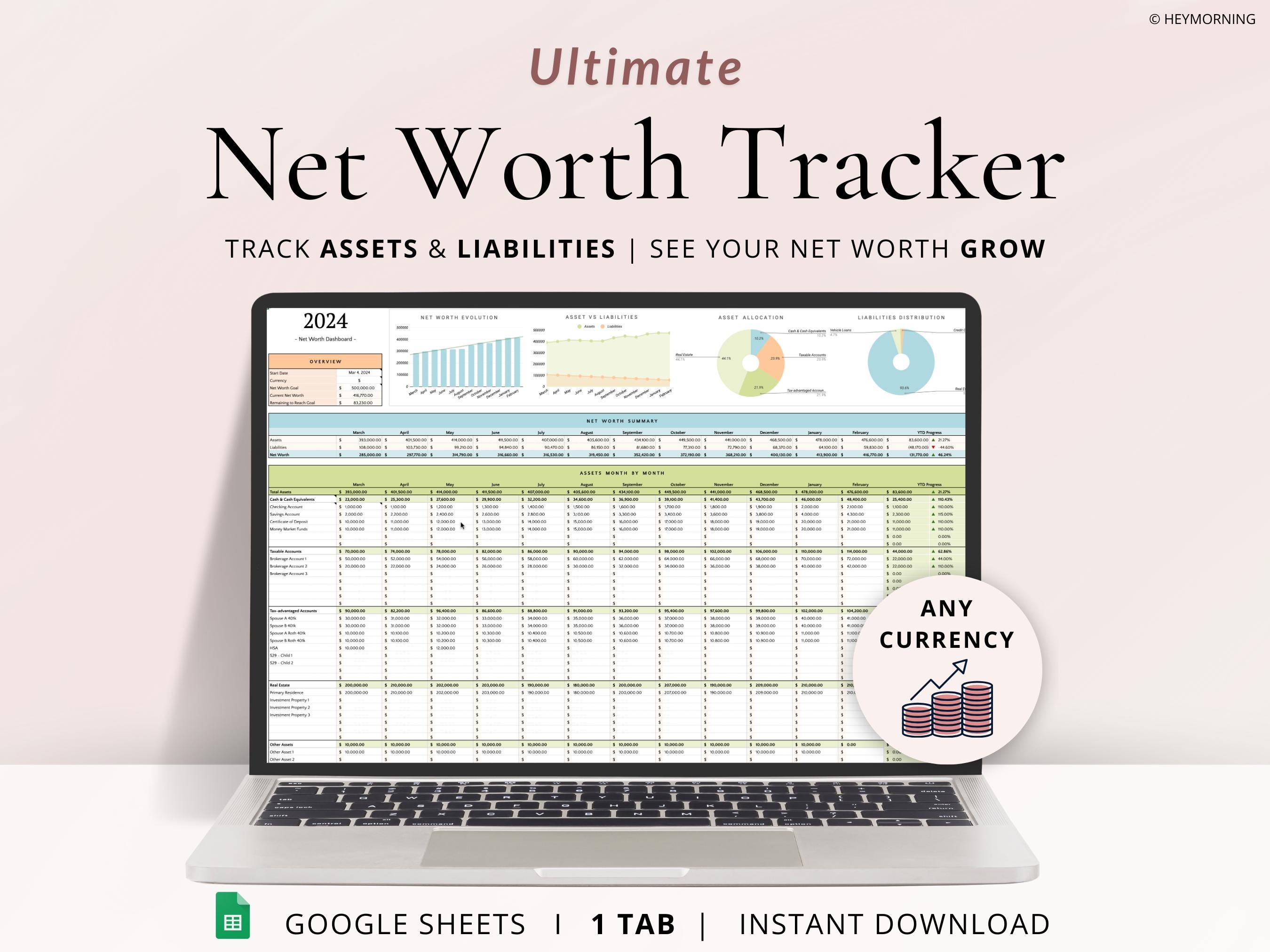 Net Worth Tracker Google Sheets Annual Net Worth Calculator Spreadsheet ...