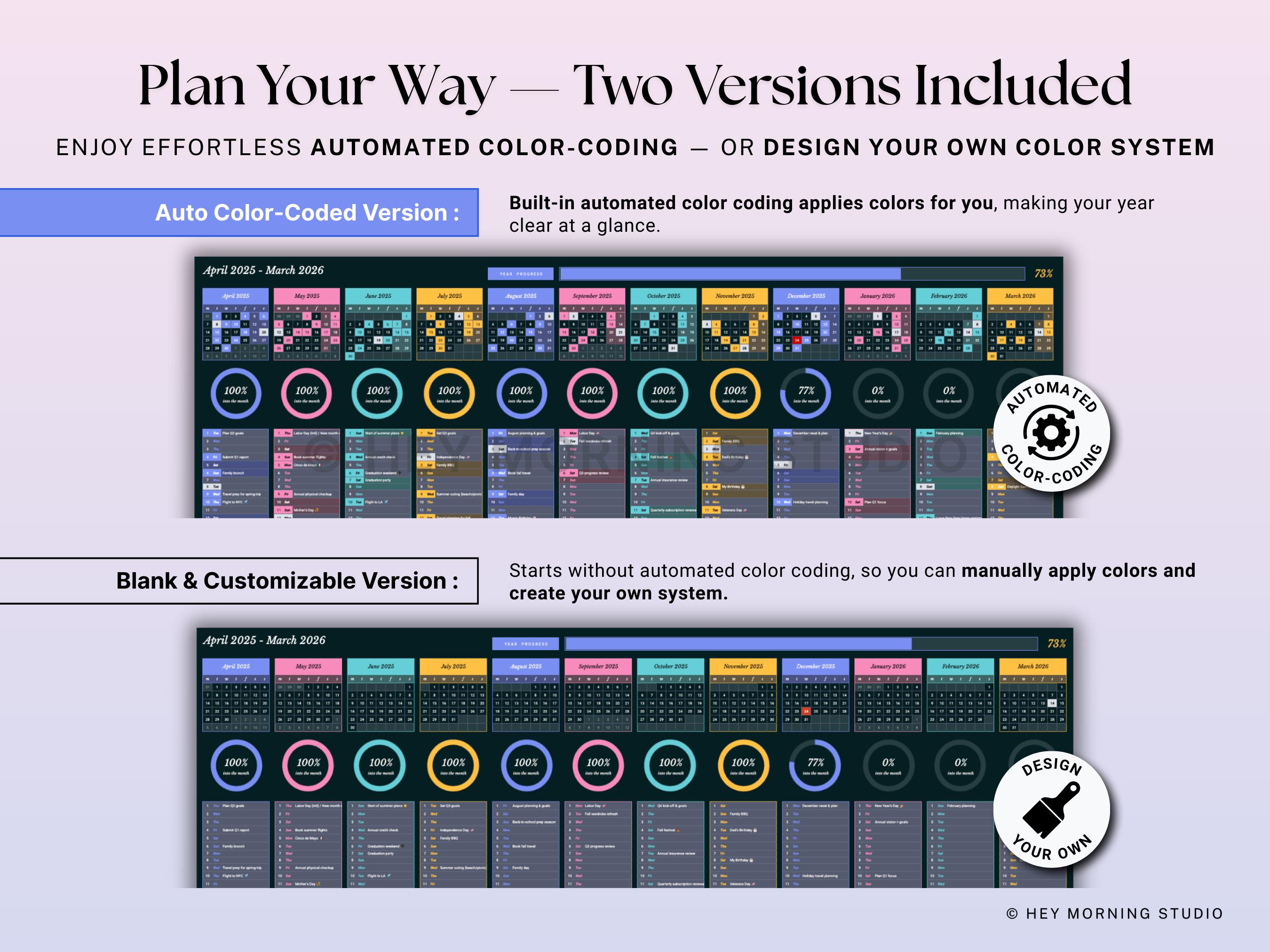 Year at a Glance Planner Dark Mode Undated Yearly Spreadsheet Google ...