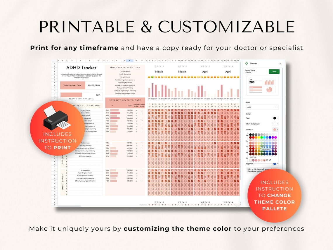ADHD Tracker Google Sheets Symptom Tracker Spreadsheet Annual ADHD ...