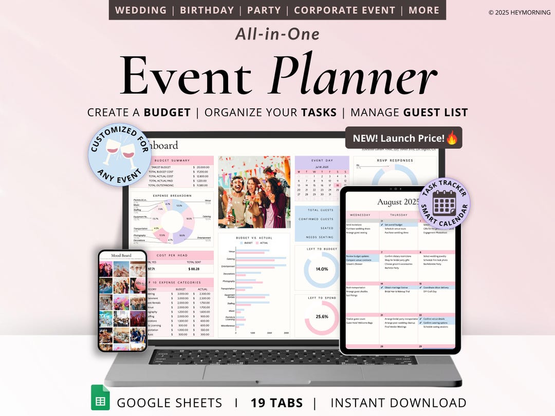 Event Planner Spreadsheet for Party Planning Baby Shower Corporate Event Google Sheets Organizer ...