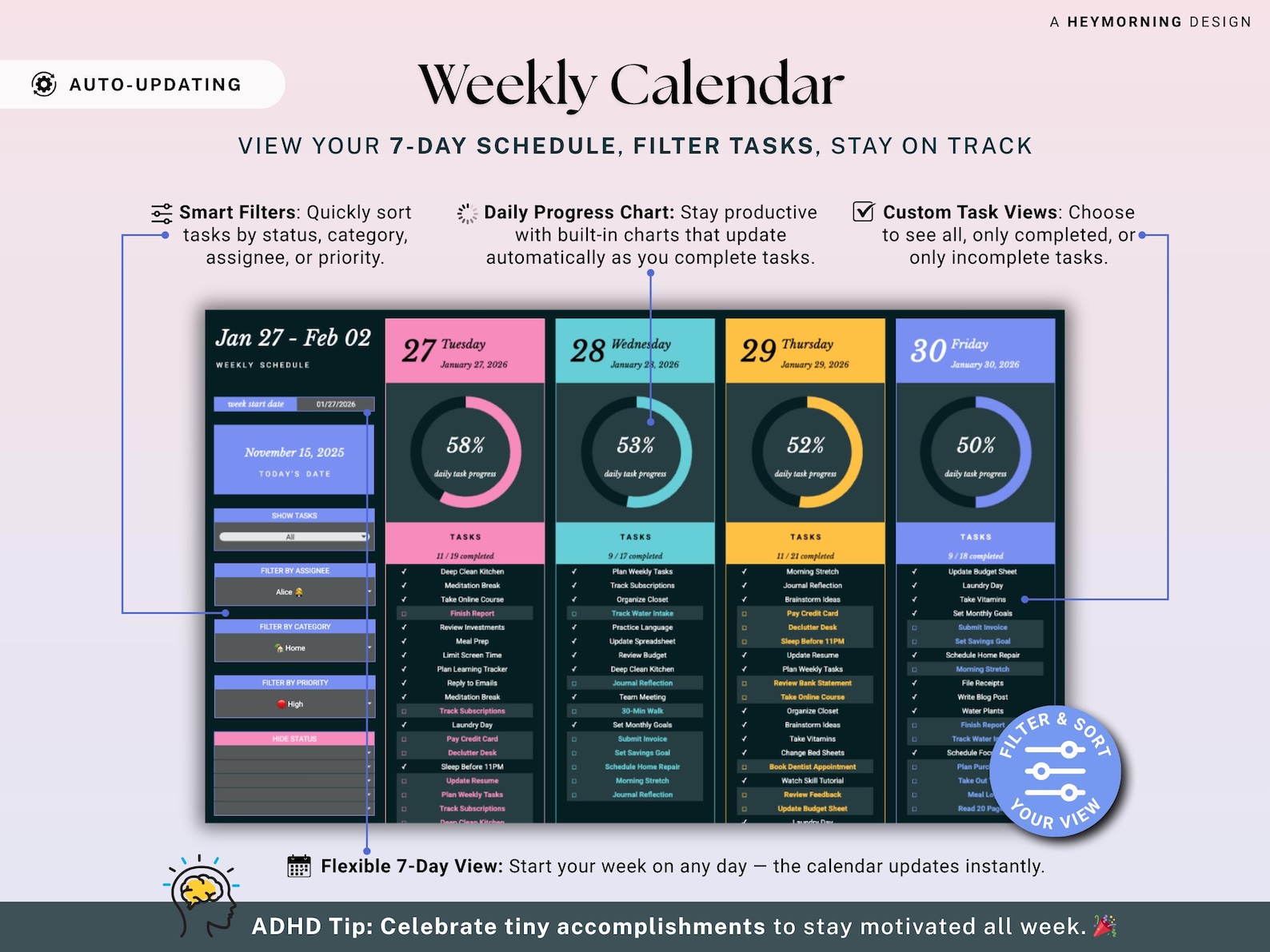 Task Tracker Spreadsheet Dark Mode Recurring Task Planner Google Sheets ...