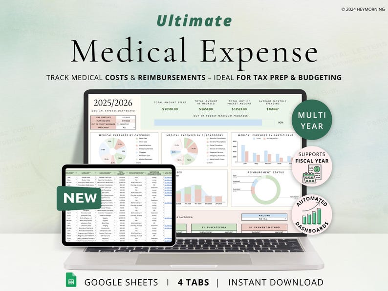 Medical Expense Tracker Google Sheets HSA FSA Reimbursement Spreadsheet Healthcare Deductible ...