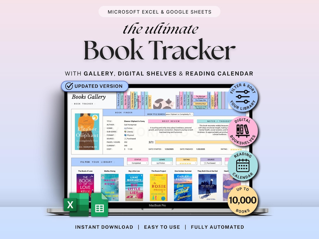 Book Tracker Reading Journal Google Sheets Excel Book Planner Digital ...