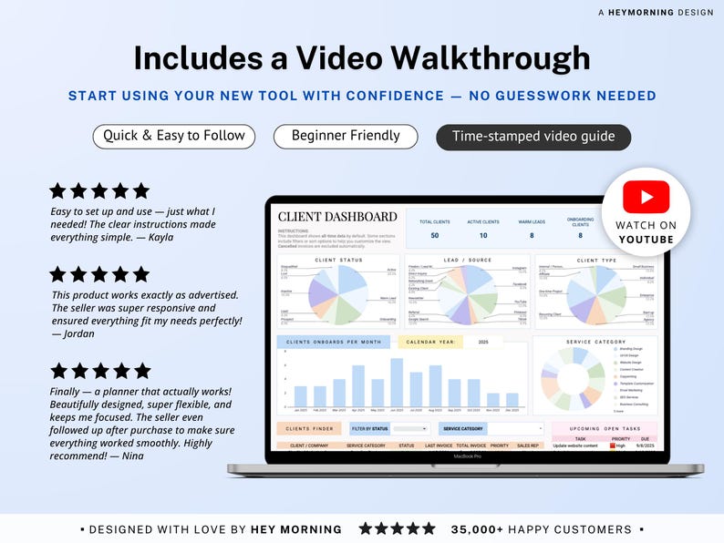Client Tracker Google Sheets Excel CRM Client Manager Template Small Business Lead Management ...