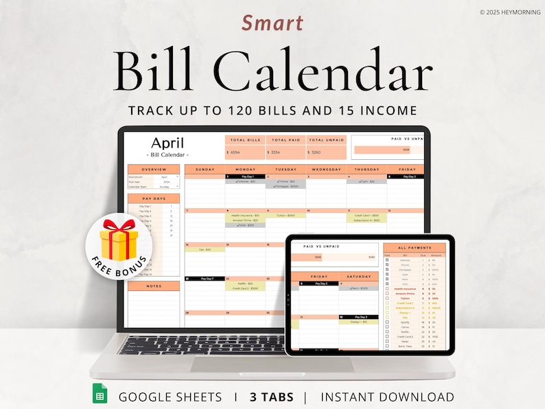 Automated Bill Calendar Google Sheets Smart Bill Tracker Spreadsheet ...