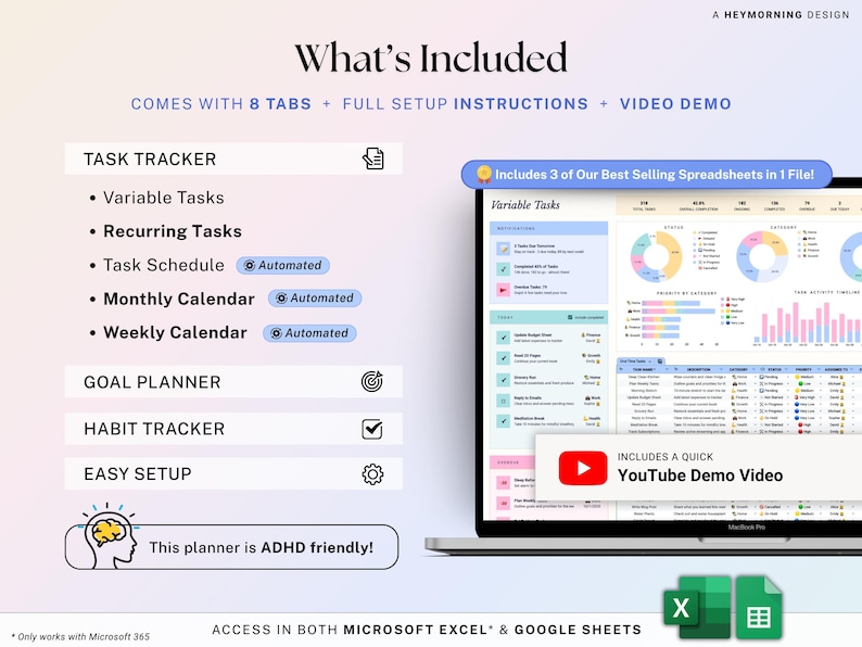 Task Goal Habit Tracker Spreadsheet Productivity Planner Google Sheets ...