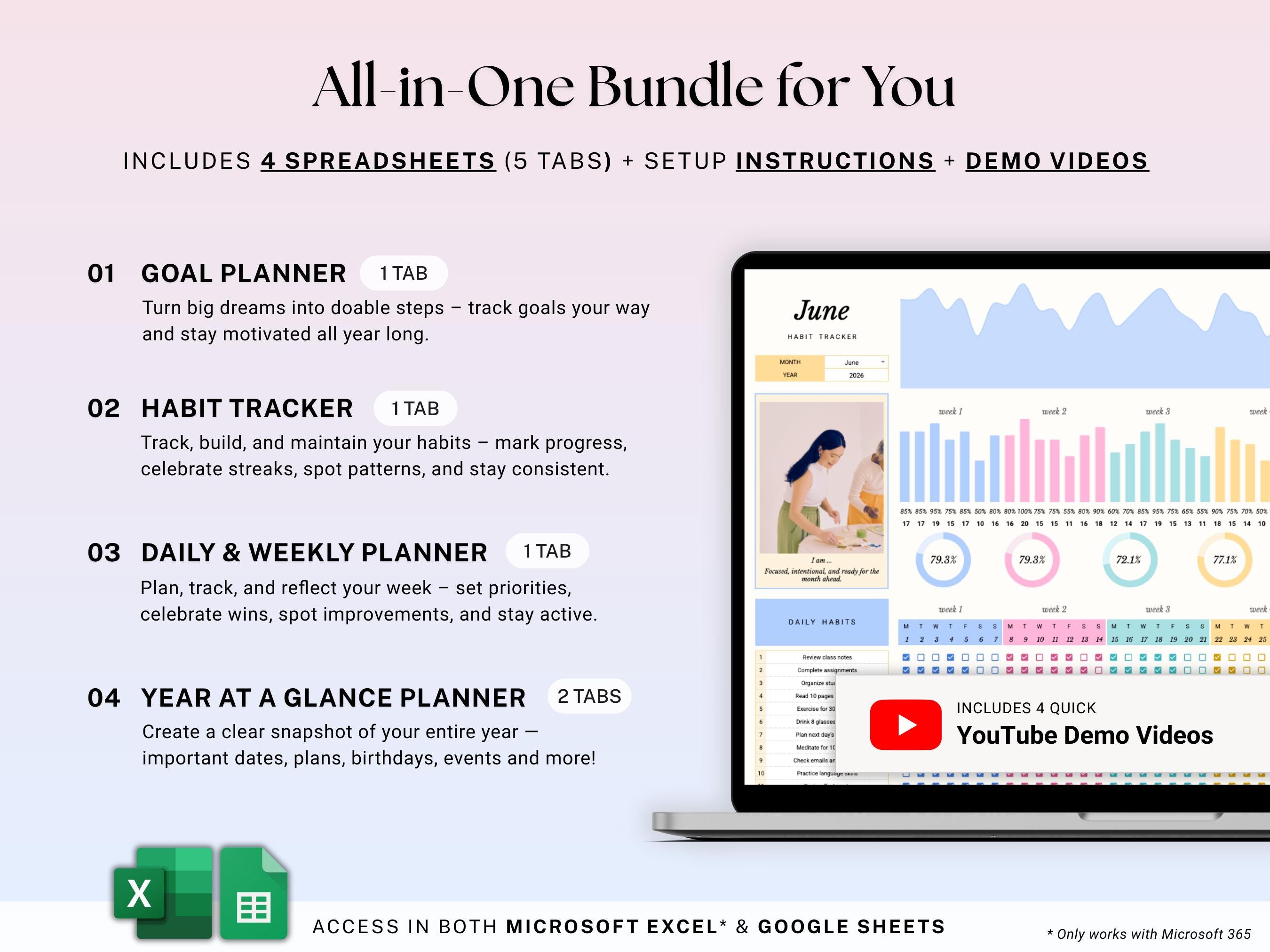 Productivity Bundle Habit Tracker Google Sheets Excel Daily Weekly ...