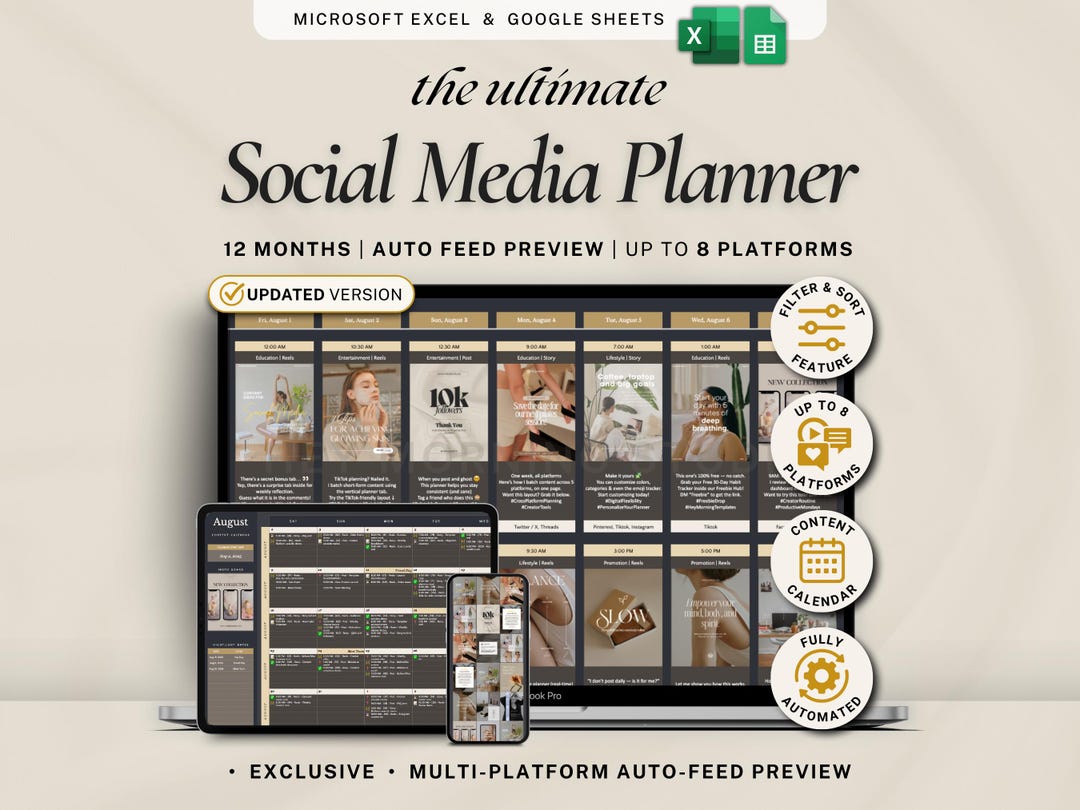 Social Media Content Planner Google Sheets Excel Content Calendar ...