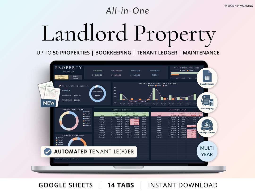 Multi Property Rental Tracker Spreadsheet Dark Mode Landlord ...