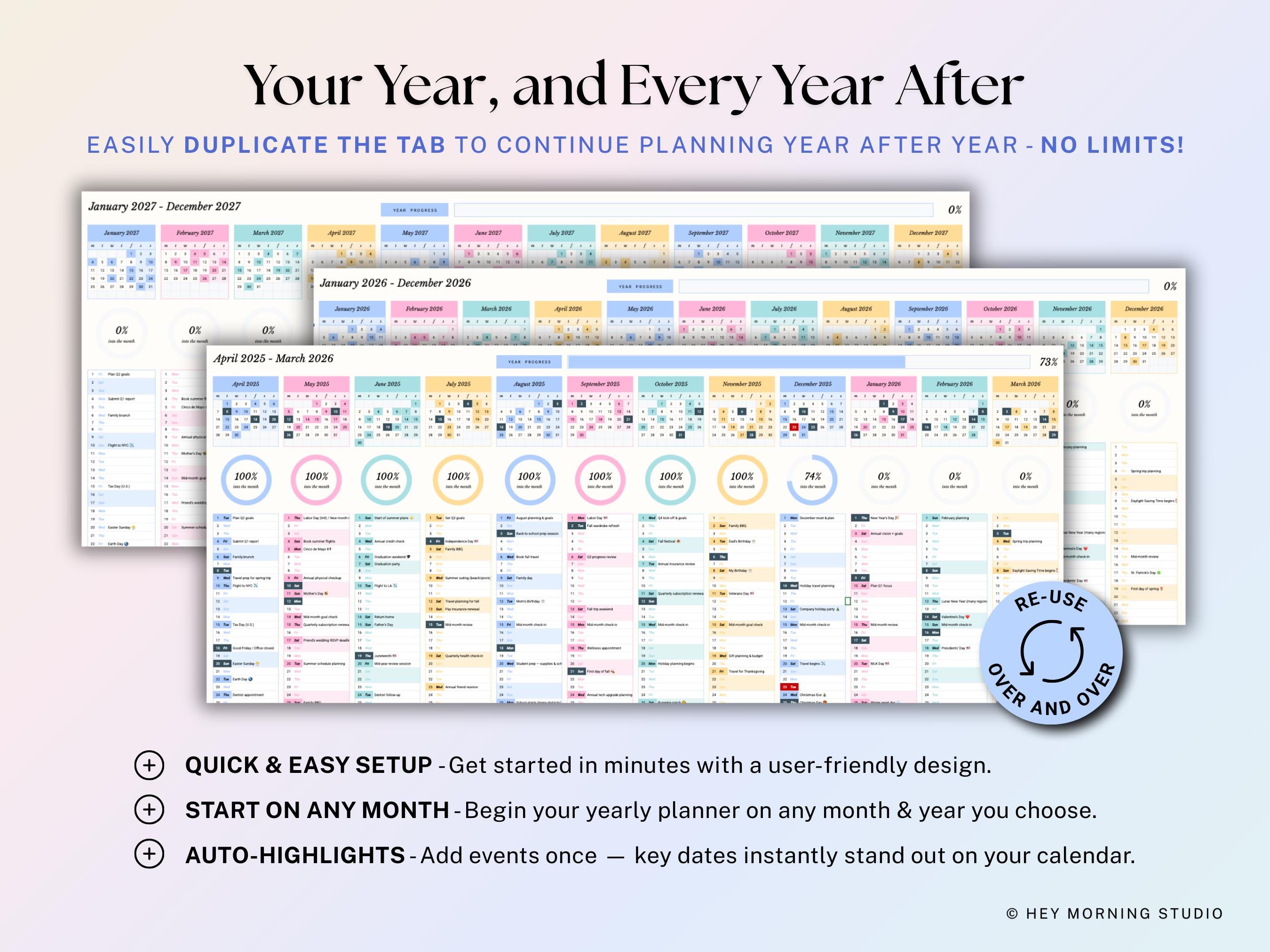 Year at a Glance Planner Spreadsheet Undated Yearly Overview Google ...