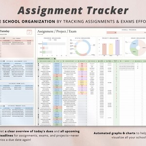 Assignment Tracker Google Sheets Student Planner Spreadsheet School Assignment Planner Homework ...