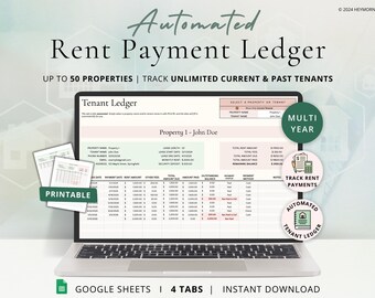 Monthly Rent Payment Ledger Template Landlord Rental Spreadsheet by ...