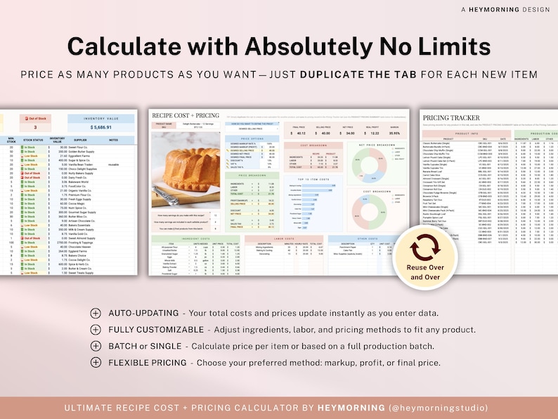 Recipe Cost and Pricing Calculator Spreadsheet for Bakery and Food ...