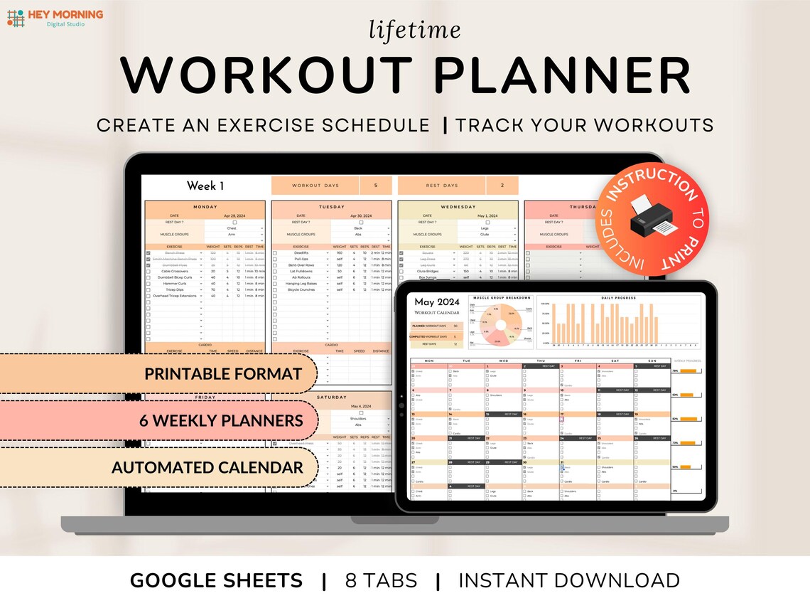 Workout Planner Google Sheets Exercise Tracker Spreadsheet Fitness ...