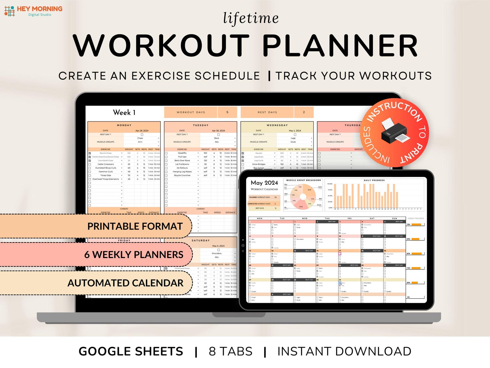 Workout Planner Google Sheets Exercise Tracker Spreadsheet Fitness ...