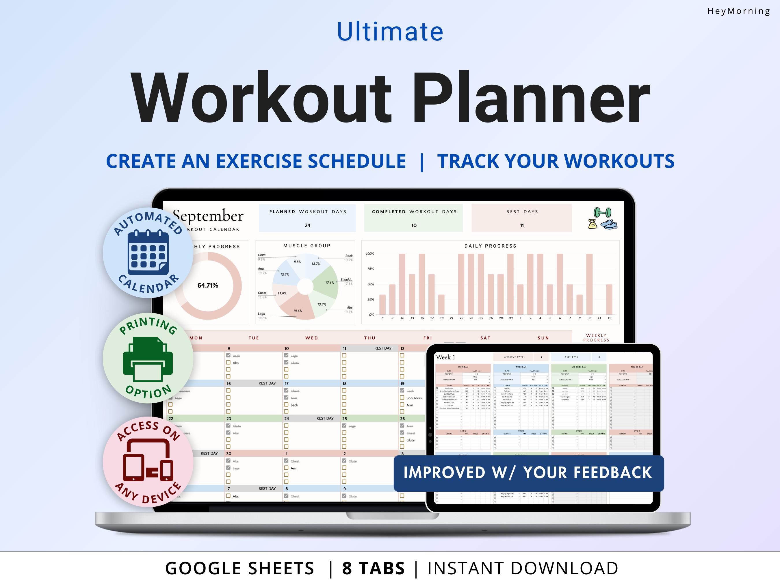 Workout Planner Spreadsheet Fitness Tracker Google Sheets Exercise ...
