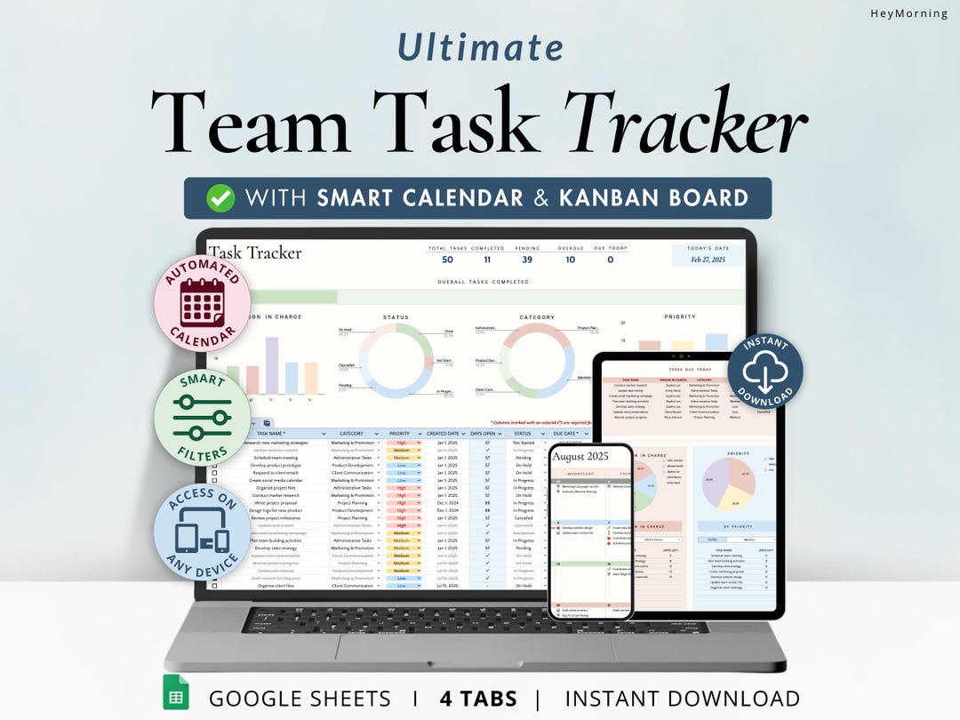 Team Task Tracker Google Sheets Task Management Spreadsheet for Small ...