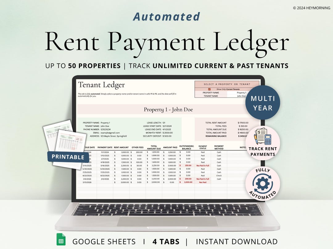Rent Payment Ledger Spreadsheet Tenant Ledger Google Sheets Landlord ...
