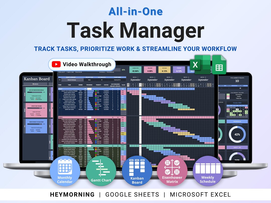Task Manager Spreadsheet Dark Mode Team Task Tracker Google Sheets ...