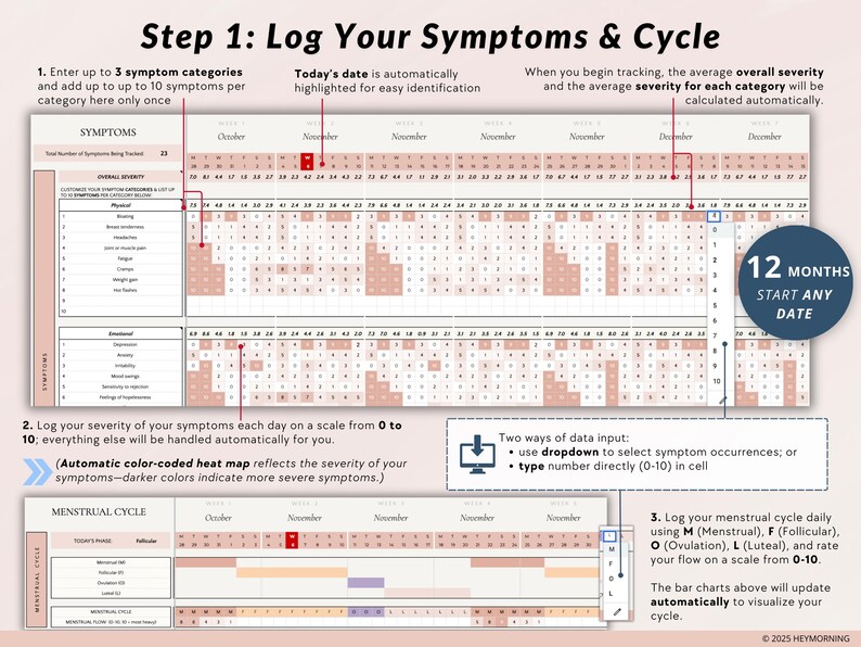PMDD Symptom Tracker Google Sheets PMS Symptom Tracker Spreadsheet PCOS ...