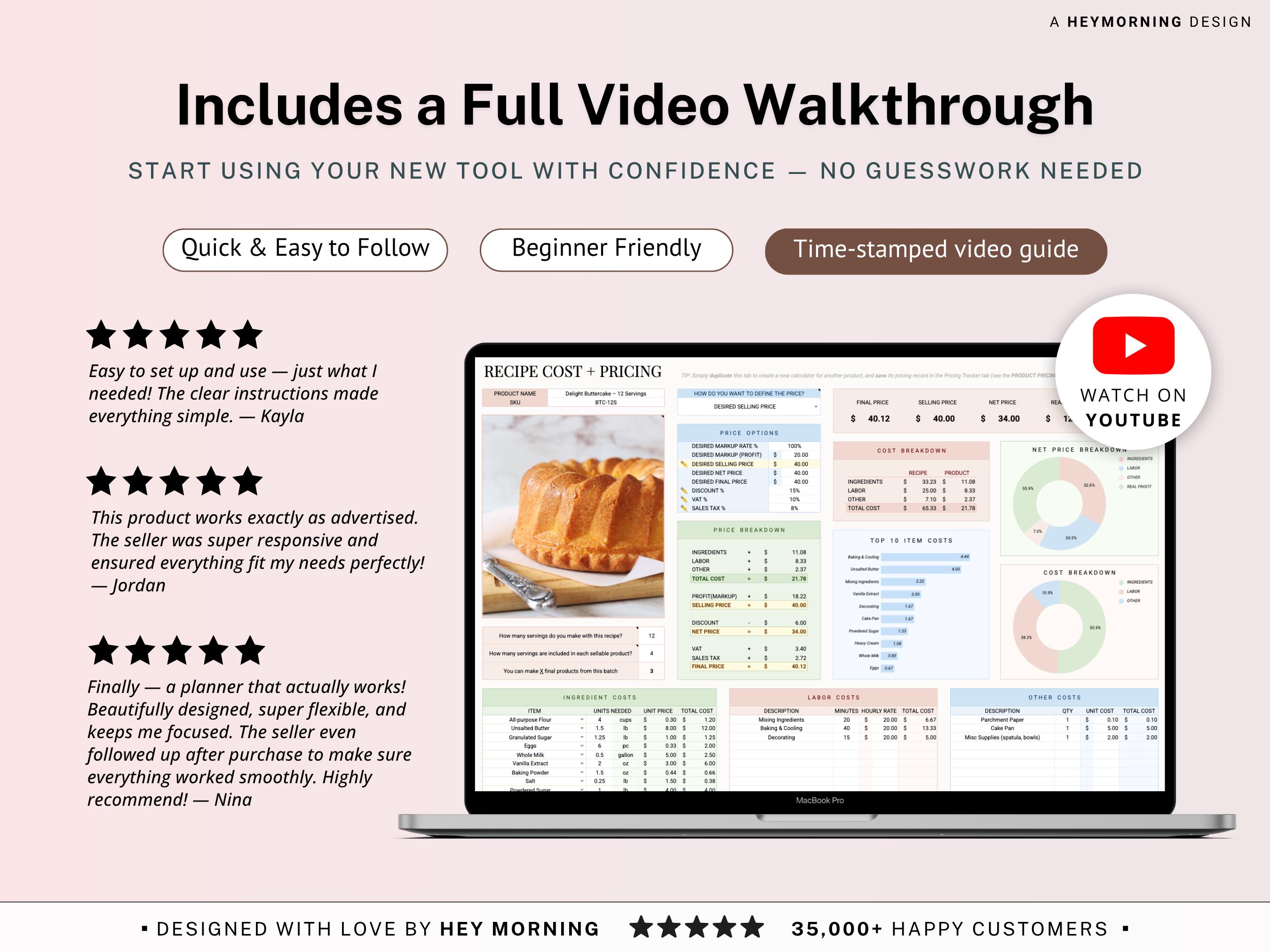 Recipe Cost and Pricing Calculator Spreadsheet for Bakery and Food ...