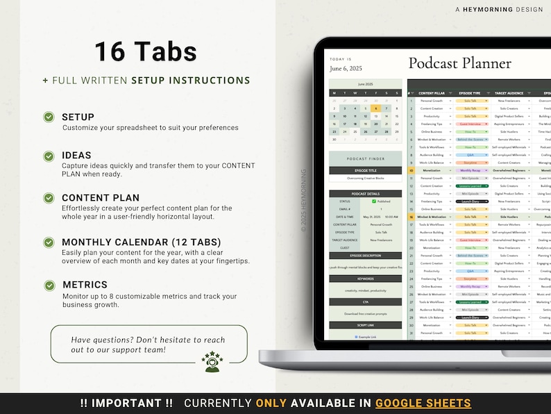 Podcast Planner Spreadsheet Google Sheets Podcast Content Planning ...