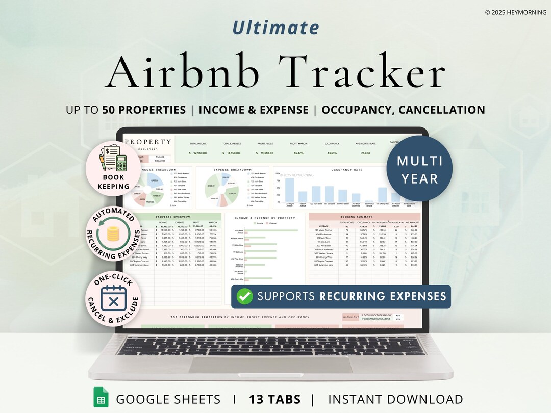 Airbnb Tracker Google Sheets Vacation Rental Income Expense Spreadsheet ...