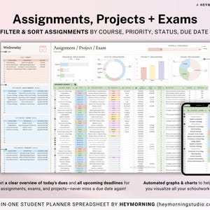 Academic Student Planner Google Sheets Assignment Tracker Spreadsheet University Study Planner ...