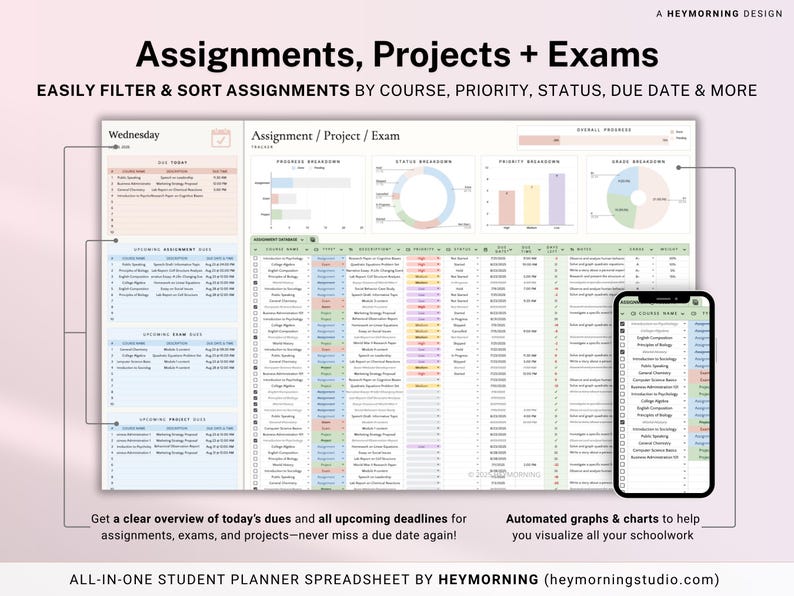 Academic Student Planner Google Sheets Assignment Tracker Spreadsheet ...