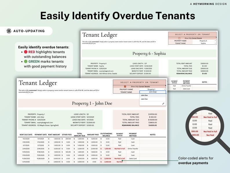 Rent Payment Ledger Spreadsheet Tenant Ledger Google Sheets Landlord ...