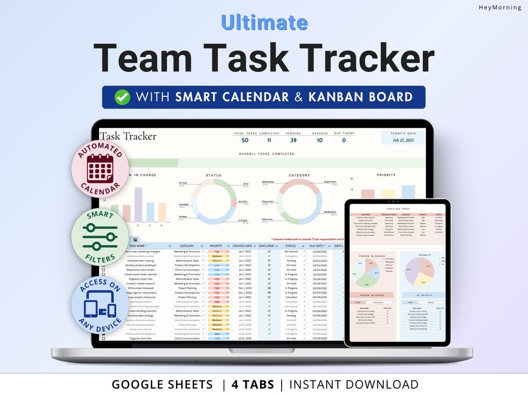 Team Task Tracker Google Sheets Task Management Spreadsheet for Small ...