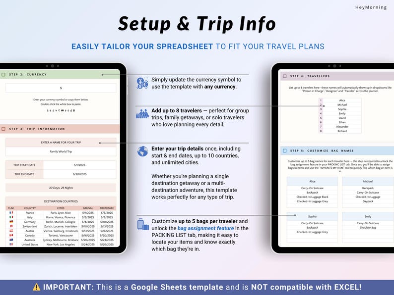 Travel Planner Google Sheets Vacation Planning Spreadsheet Trip ...