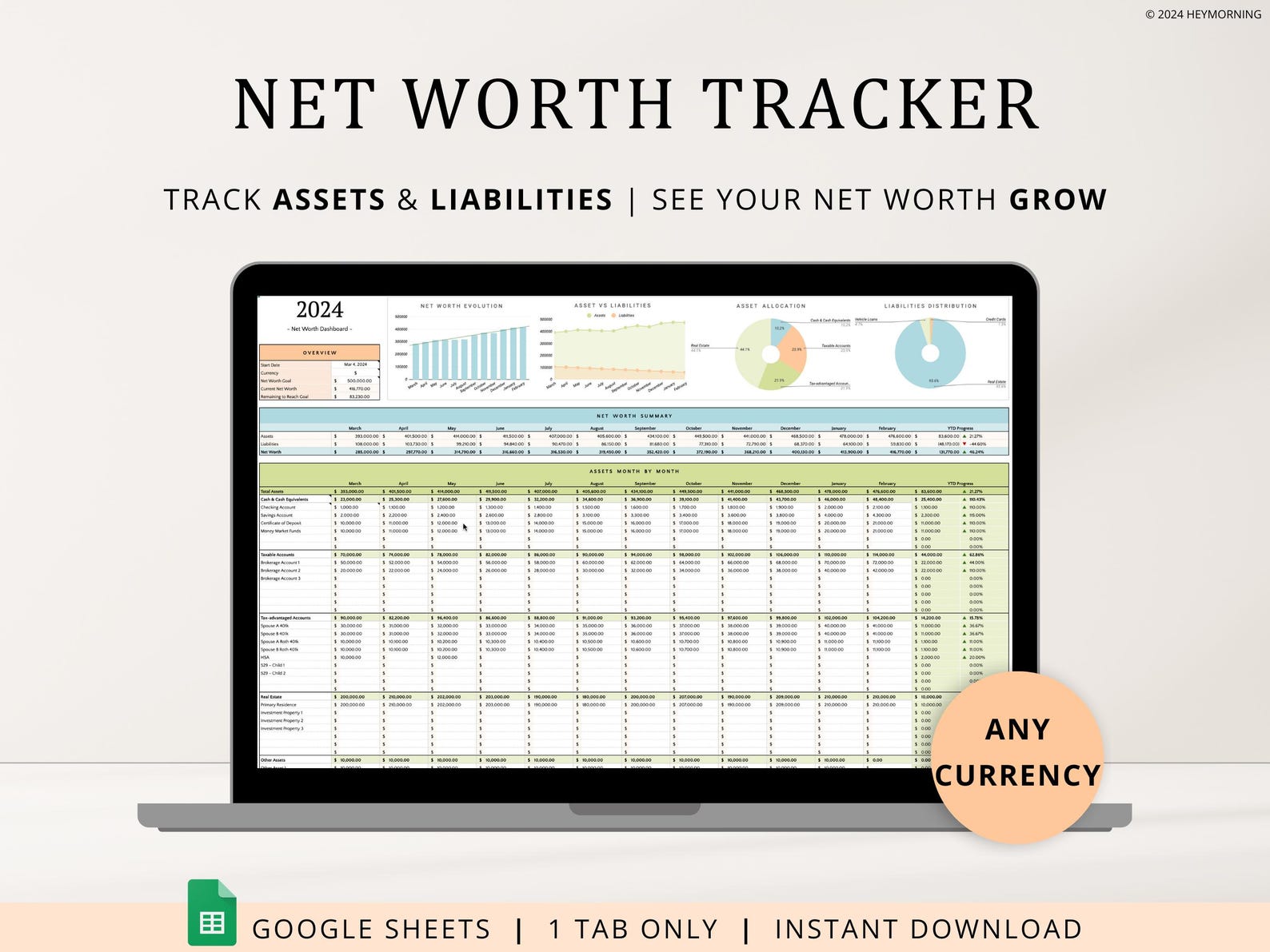Net Worth Tracker Google Sheets Annual Net Worth Calculator Spreadsheet ...