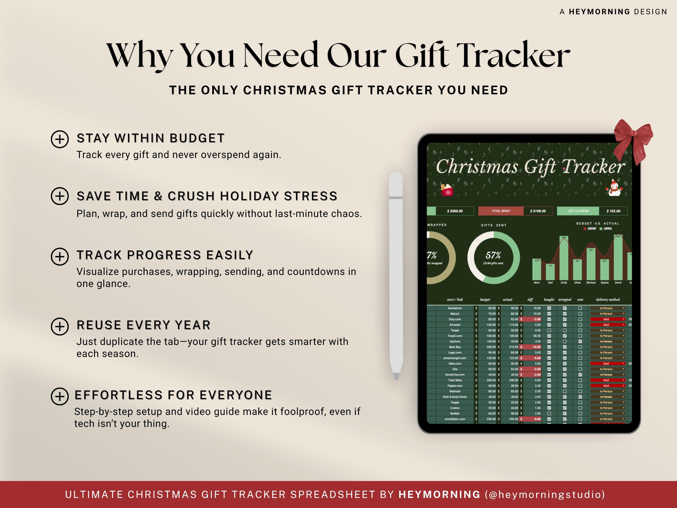 Christmas Gift Tracker Spreadsheet Dark Mode Holiday Gift Planner ...