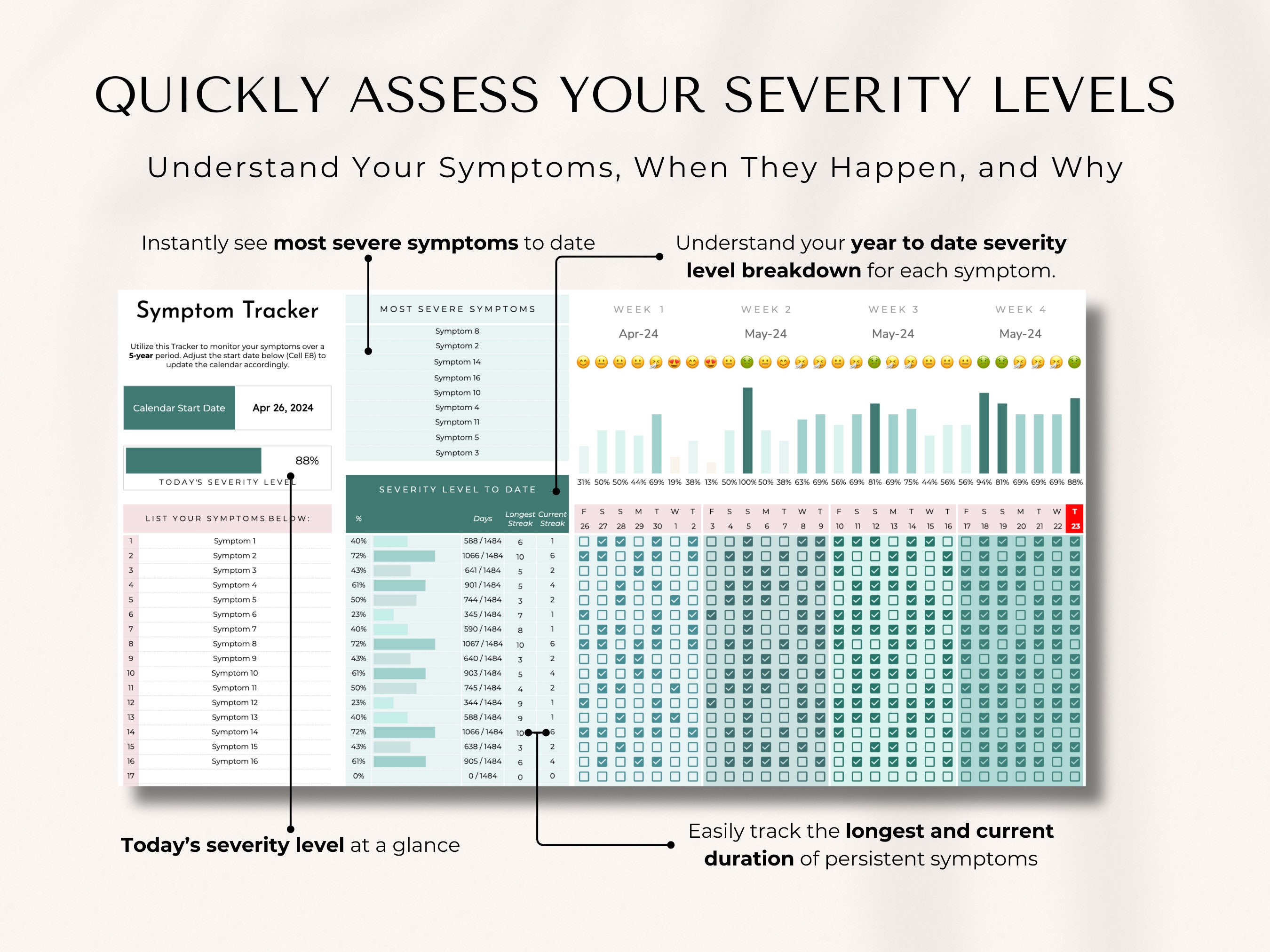 Multi-year Symptom Tracker Google Sheet 5-year Chronic Symptom Tracker ...