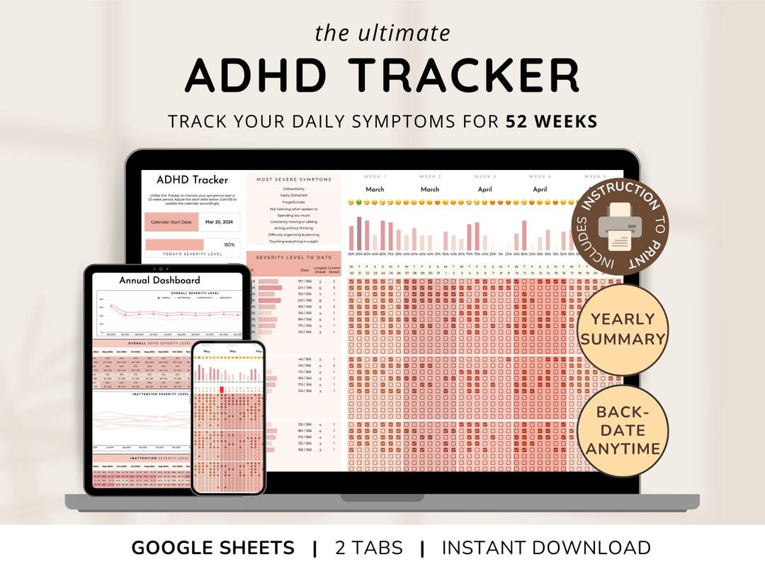 ADHD Tracker Google Sheets Symptom Tracker Spreadsheet Annual ADHD ...