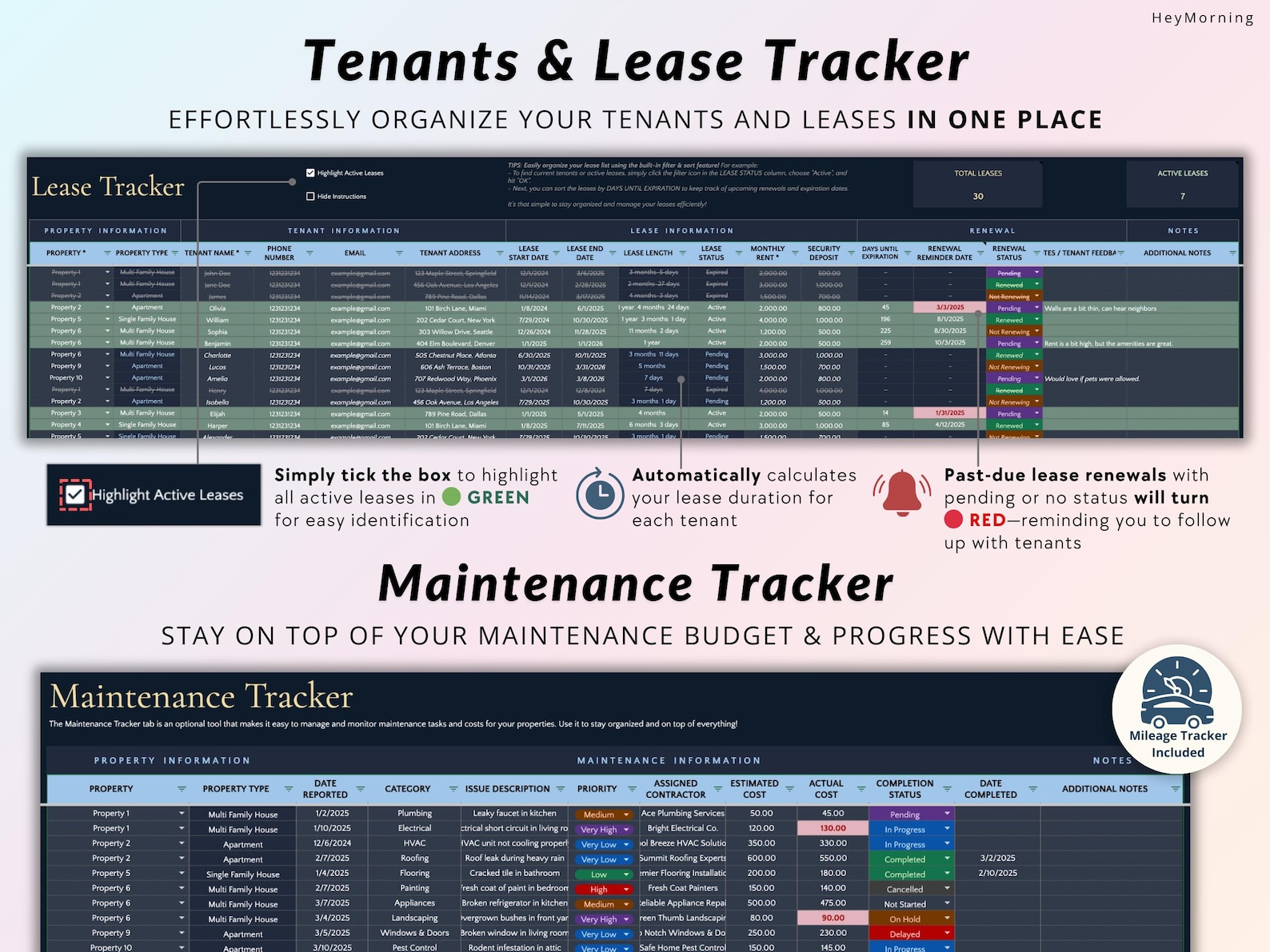 Multi Property Rental Tracker Spreadsheet Dark Mode Landlord ...