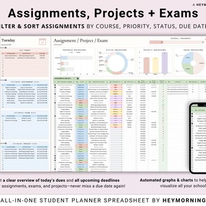 Academic Student Planner Google Sheets Assignment Tracker Spreadsheet University Study Planner ...