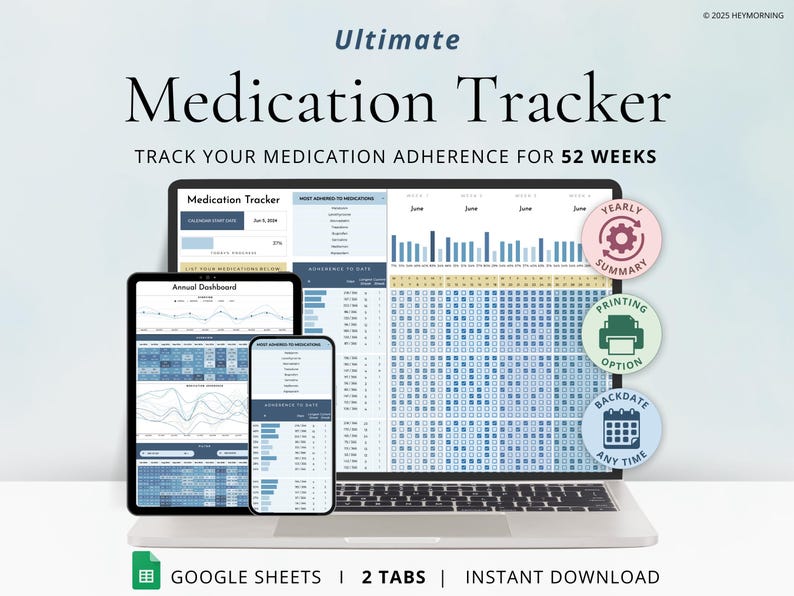 Medication Tracker Google Sheets Daily Supplement Spreadsheet Annual ...