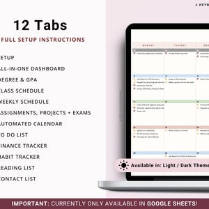 Academic Student Planner Google Sheets Assignment Tracker Spreadsheet University Study Planner ...
