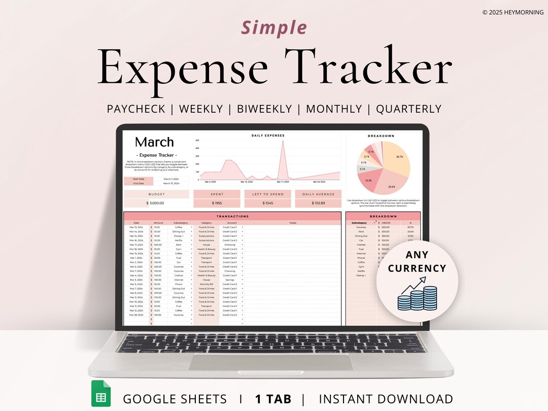 Expense Tracker Google Sheets Monthly Spending Tracker Spreadsheet Expense Tracker Template ...